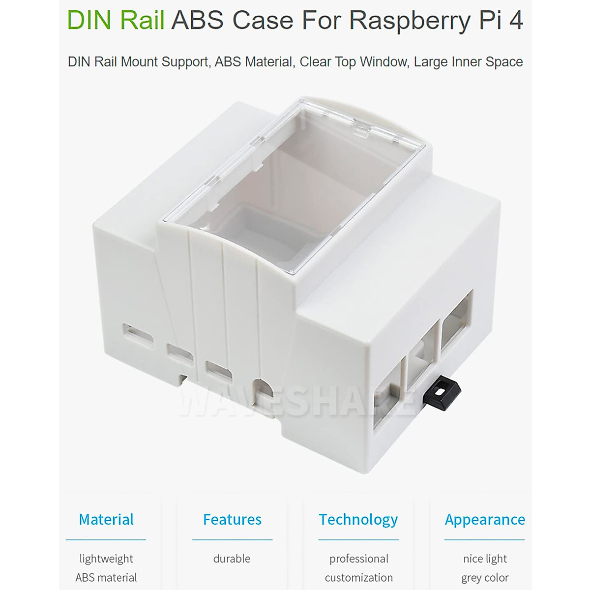 Raspberry Pi 4 Case, DIN Rail ABS Case for Raspberry Pi 4, Large Inner Space, Injection Moduling