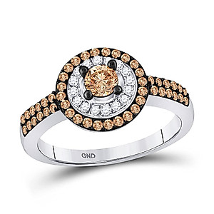 The Diamond Deal 10kt White Gold Womens Round Brown Diamond Circle Solitaire Ring 3/4 Cttw
