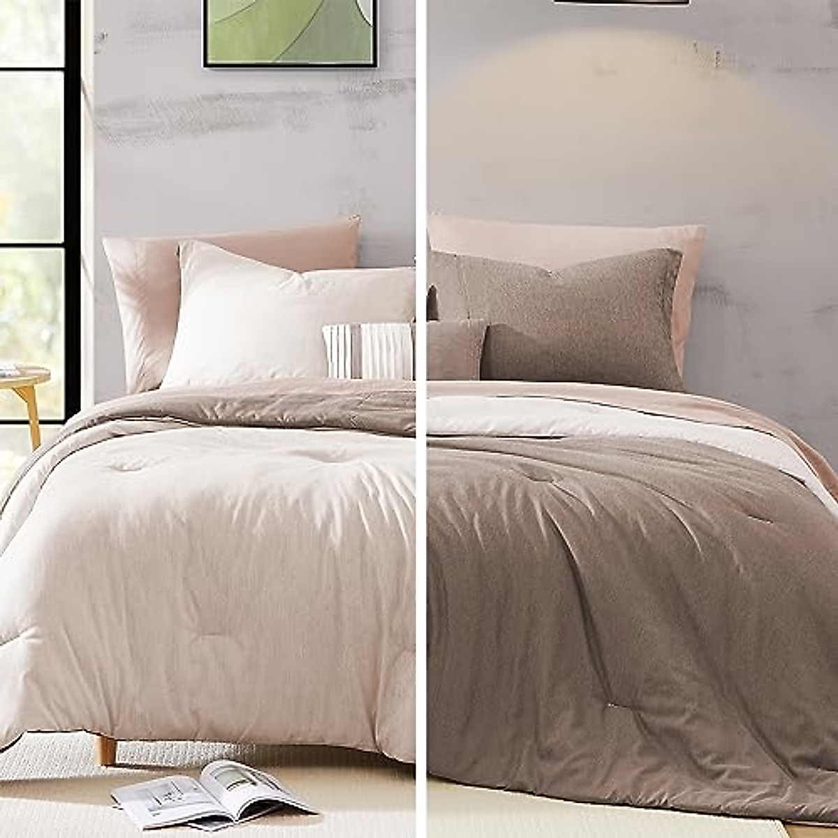 Monbix Pink Bedding Sets Full Size Comforter Set 8 Pieces, Reversible Full Size Bed Comforter Sets for College Girls, Soft Washable Cationic Dyed Bed in a Bag (80'' x 90'')