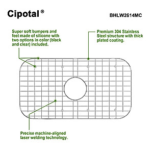CIPOTAL 26.1 in. x 14.1 in. Centre Drain Sink Protector with Supersoft Silicone Feet in 304 Grade Stainless Steel