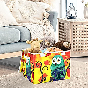 innewgogo Owl Storage Bins with Lids for Organizing Foldable Storage Box With Lid with Handles Oxford Cloth Storage Cube Box for Toys