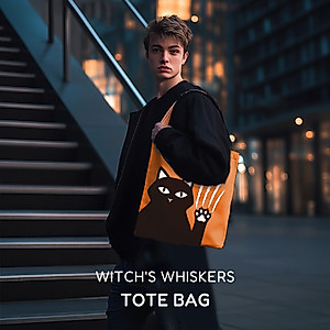 yesbox Gift Tote Bag - Vibrant Orange Canvas, Eco-Friendly, Cute Cat Design Ideal for Halloween Festivities, Trick or Treat, Travel, and Daily Use!