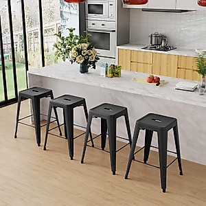 PayLessHere 24 Inch Metal Bar Stools Set of 4 Metal Stackable Stools Metal Bar Stools Backless Metal Counter Bar Stools Metal Dining Chairs for Indoor Outdoor