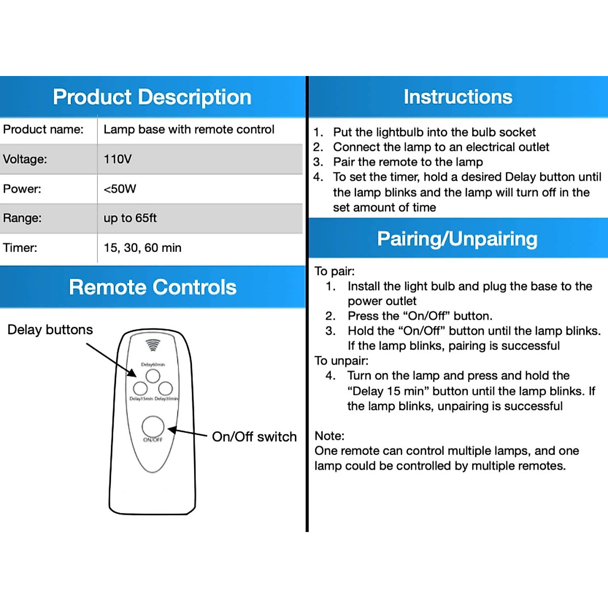 Ozone-Free Ultraviolet Germicidal Light Sanitizer UVC Lamp 25 W E26/E27 with Stand and Remote Control