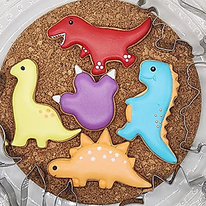 Dinosaur Cookie Cutters for Kids, 5 PCS Dinosaur Biscut Molds Stainless Steel Metal Cutter for Dinosaur Themed Birthday Party Baby Shower DIY Cake Decoration