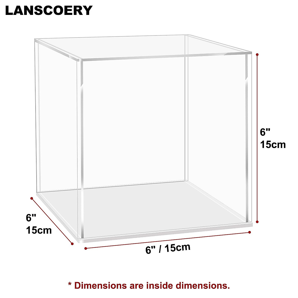 LANSCOERY Acrylic Display Case, Assemble Showcase Display Box for Collectibles, with Dustproof & Seamless Display Design, 6x6x6inch White Base