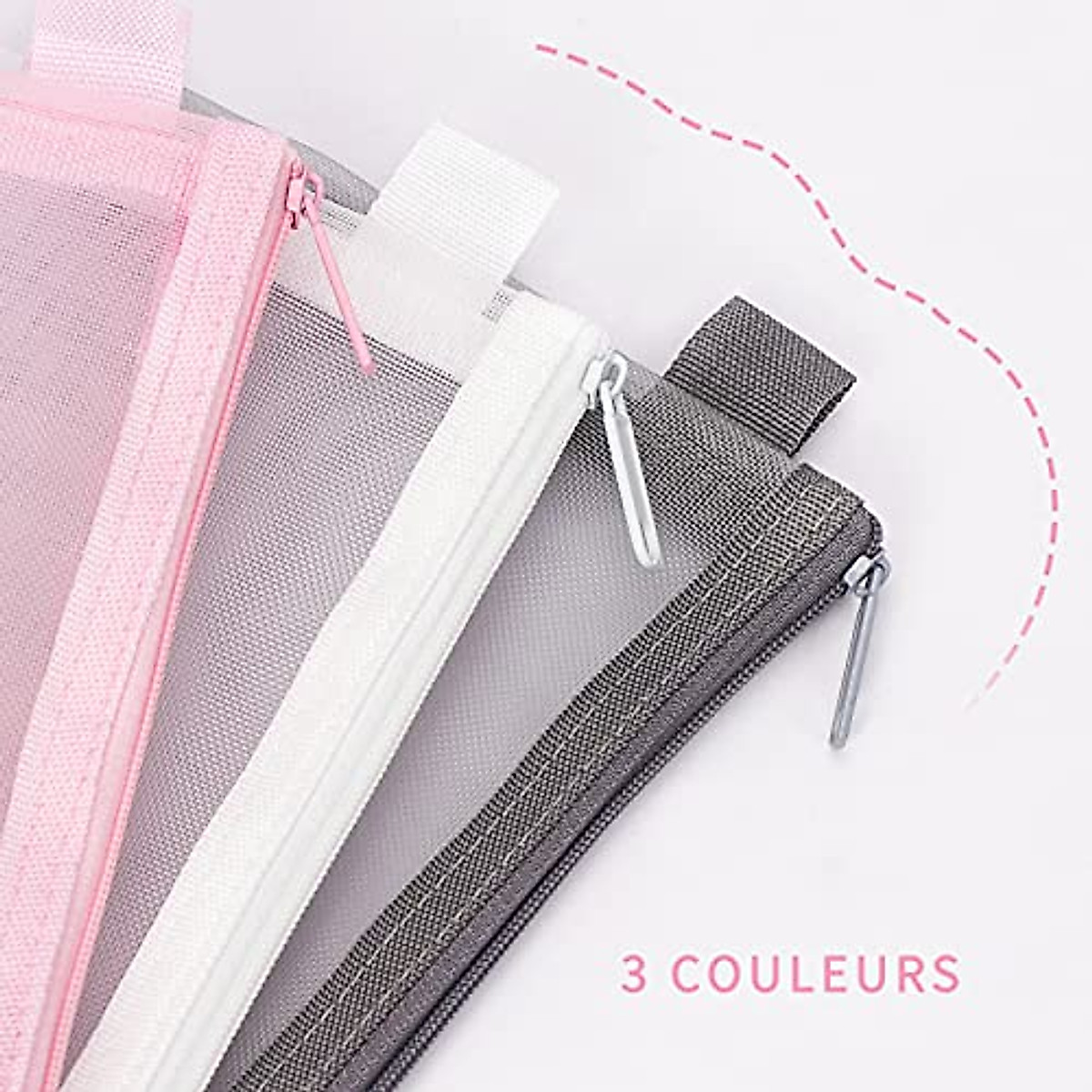 Toplive 3 Pieces Pencil Case Set, Clear Exam Pencil Pouch, Mesh Zipper Pen Pouch, Nylon Pencil Storage Pouch, Makeup Bag for Women, Portable Office Stationery Pouch for Students Adults