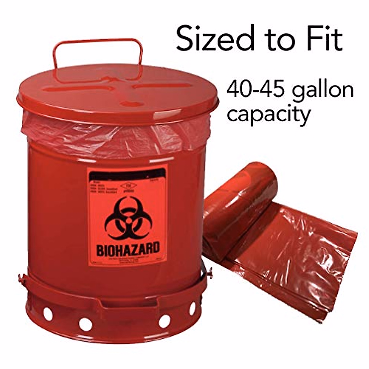 Resilia Medical - Biohazard Bags - Hazardous Waste Disposal, Meets DOT ASTM Standards for Hospital Use, Red, 40-45 Gallon, 40x46 Inches, 20 Bags