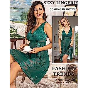 Avidlove Sexy Lingerie for Women Sheer Lace Nightgowns Bridal Babydoll Nightwear Dark Green, XL