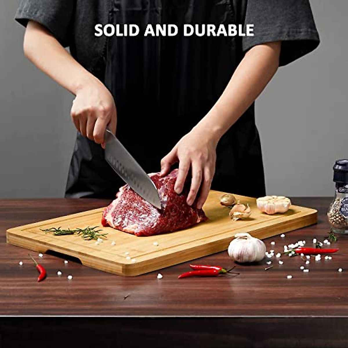 Bamboo Cutting Board Set, Wood Cutting Boards for Kitchen, Chopping Board Set with Juice Groove, Heavy Duty Charcuterie Boards for Meat (Butcher Block) Cheese, Large Cutting Boards (5-Pieces)