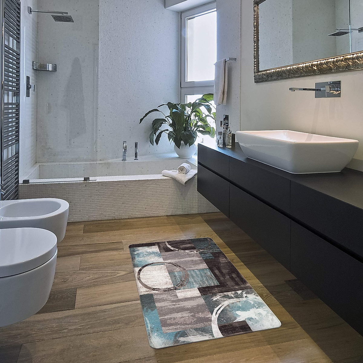 Rugshop Contemporary Abstract Circles Anti Fatigue Standing Mat 18" x 30" Gray