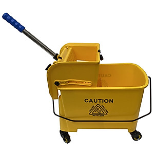HQHAOTWU Mop Bucket Thickened Plastic Extrusion Water Bucket 20L Commercial Mop Extrusion Water Bucket Yellow Wastewater Separation Draining Bucket with Universal Castors Handle Drainage Outlet