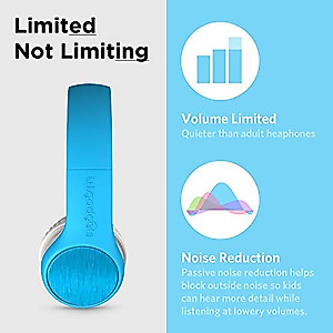 LilGadgets Connect+ Style Wired Headphones for Kids for School with SharePort® Technology, Child-Friendly Foldable On-Ear Headset with Built-in Microphone, Kids Headphones Wired, Blue