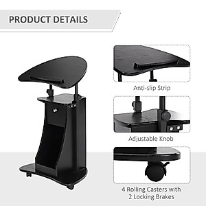 HOMCOM Adjustable Height Laptop Cart with Storage - Black
