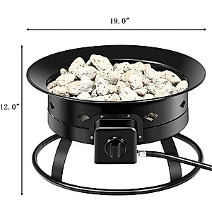 Renatone 58,000 BTU Propane Fire Bowl, 19 Inch Outdoor Camping Fire Bowl with PVC Cover, Tank Stabilizer Ring, Handles, Smokeless Fire Pit for RV, Camping, Backyard
