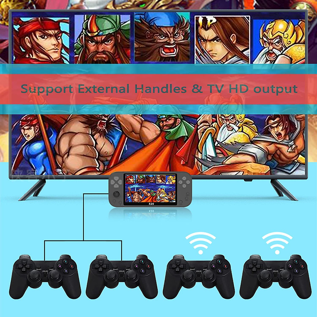 Joseky X20 Handheld Game Console - Support External Handles and Built-in 1000+ Classic Games, Two-Player Mode TV HD Output 5.1-inch Large-Screen Multi-Function Game Console (Black)