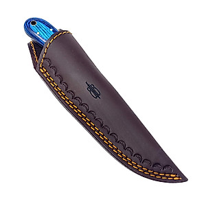 BucknBear Custom Handmade Fixed Blade Damascus Hunting Knife with Leather Sheath - Drop Point Utility (Maple Burl Handle)
