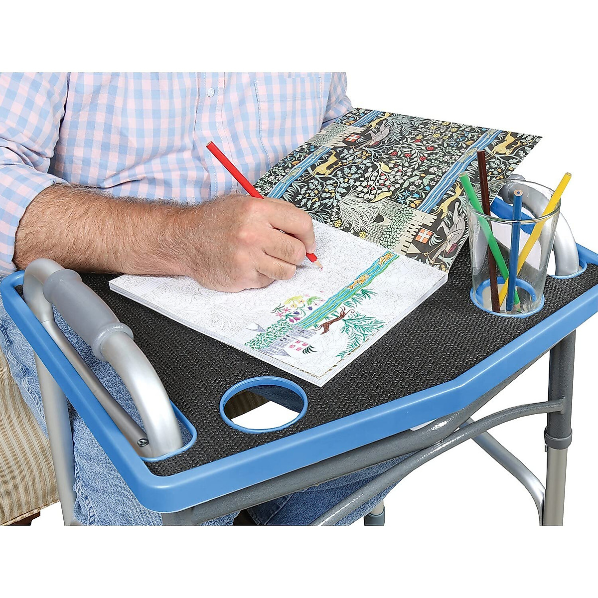 Support Plus Walker Tray Table - Mobility Table Tray for Walker, Non Slip Walker Tray Mat, Walker Accessories Mat, Cup Holder for Walker (21"x16") - Royal Blue