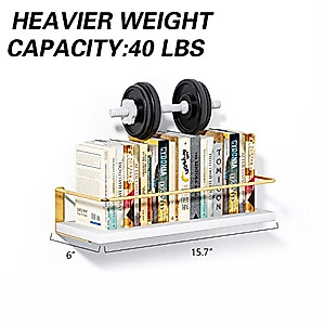 OnlySky White Floating Shelves with Golden Towel Rack - Set of 2 Wall Mounted Hanging Bathroom Shelves, Decorative Shelves for Stylish Storage in Bathroom, Kitchen, Living Room & Bedroom