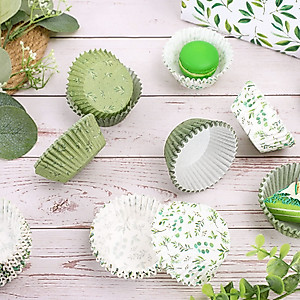 Whaline 600Pcs Greenery Cupcake Liners Eucalyptus Olive Leaf Baking Cups Sage Green Wedding Cupcake Wrappers for Baby Shower Wedding Bridal Showers Birthday Party Decorations