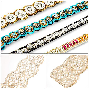 WILLBOND 10 Pieces Rhinestone Beaded Headbands Elastic Elegant Lace Handmade Headwraps Wide Hair Bands Vintage Crystal Jewelry Hairbands for Women Hair Accessories