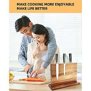 Magnetic Knife Holder Block Rack Double Sided Acacia Wooden Magnetic Knife Display Stand with Strong Enhanced Magnets for Kitchen Knife Counter Multifunctional Storage