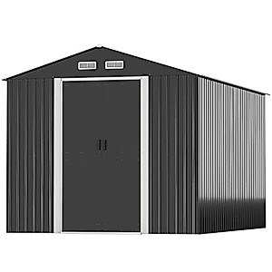 HOGYME 8.5 x 13 FT Large Outdoor Storage Shed, Tall Metal Garden Sheds for Bike, Lawnmower, Garbage Can, Sheds & Outdoor Storage for Backyard Patio Lawn with Lockable Doors and Air Vents, Deep Gray