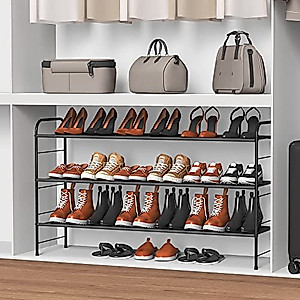 Coonoor 3-Tier Long Shoe Rack Storage for Wide Shoe Shelf Organizer,Black