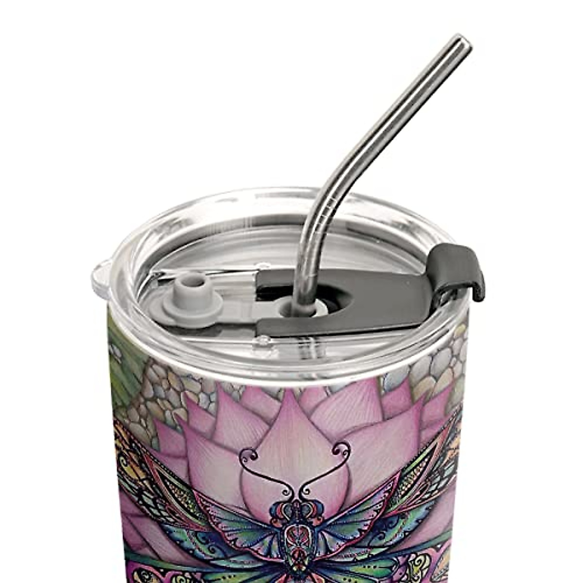 64HYDRO 20oz Dragonfly Gifts for Women, Valentines Day Gifts for Her, Birthday Gifts for Women, Mom, Wife, Daughter, Friends Lotus Flower Dragonfly Tumbler Cup, Travel Coffee Mug with Lid