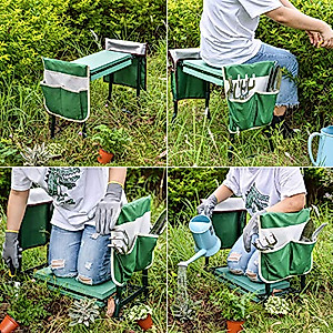 Garden Kneeler And Seat With 2 Bonus Tool Pouches - Portable Garden Bench EVA Foam Pad With Kneeling Pad for Gardening - Sturdy, Lightweight And Practical - Protect Knees And Clothes When Gardening