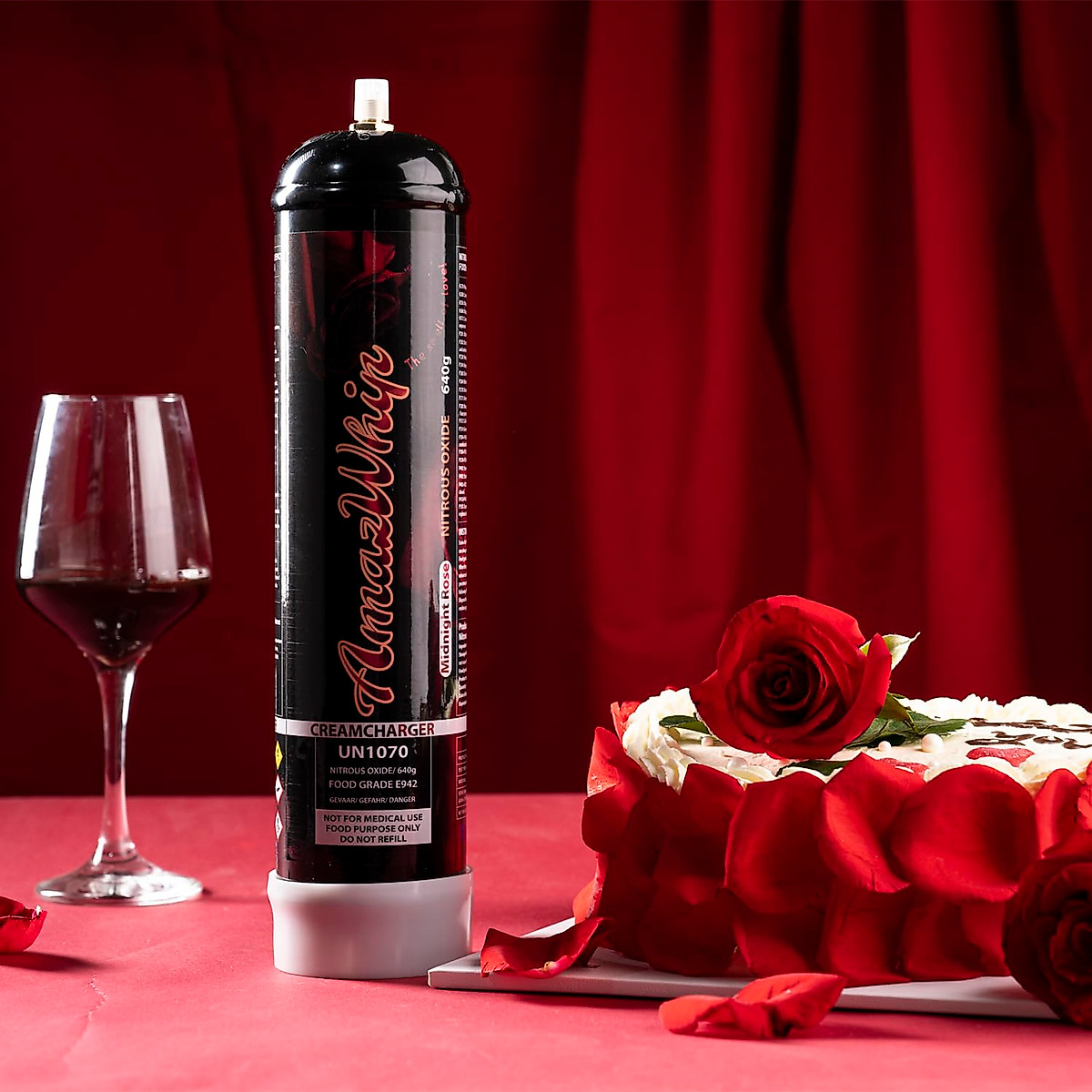 AMAZWHIP 640g, 0.95L Fresh and Pure Rose Fragrance Cream Charger (1 cylinder-rose)