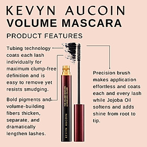Kevyn Aucoin The Volume Mascara, Black: Precision detail brush. Tubing tech. Long wear. Clump & flake-free. Pro makeup artist go to that thickens, separate & lengthen lashes. Easy removal with water.