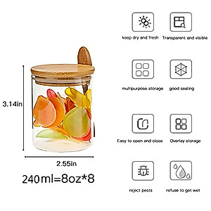 JOUALY 8-Pack Glass Food Storage Jar 8 oz,100% Sealed Borosilicate Glass Bamboo Glass Jars with Bamboo Lid and Bamboo Spoon for Candy, Spices, Coffee Beans, Nuts, Condiments, Cookies, Flour,Tea