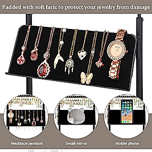 SOLIMINTR Jewelry Organizer, Jewelry Stand with Necklace Display Holder 3 Tier Earring Organizer Rustic Wood Base Tray with Ring Stand Jewelry Storage Tower for Women Girls Gift