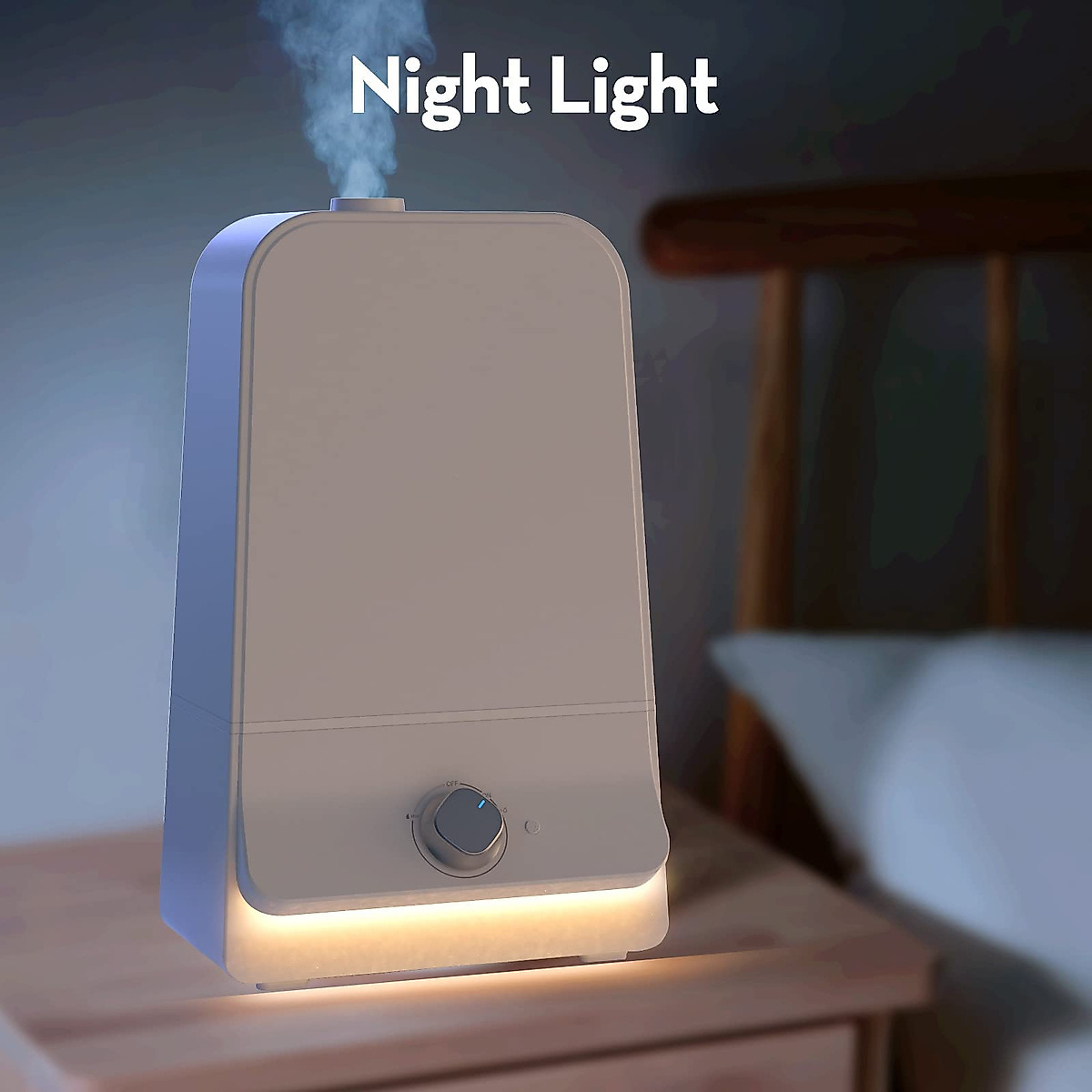 Humidifiers for Large Room, 6L Cool Mist Humidifier, 26dB Quiet Ultrasonic Humidifiers for Bedroom Home Office, 20-60 Hours, 360° Nozzle,Night Light, Auto Shut-Off and Easy to Clean