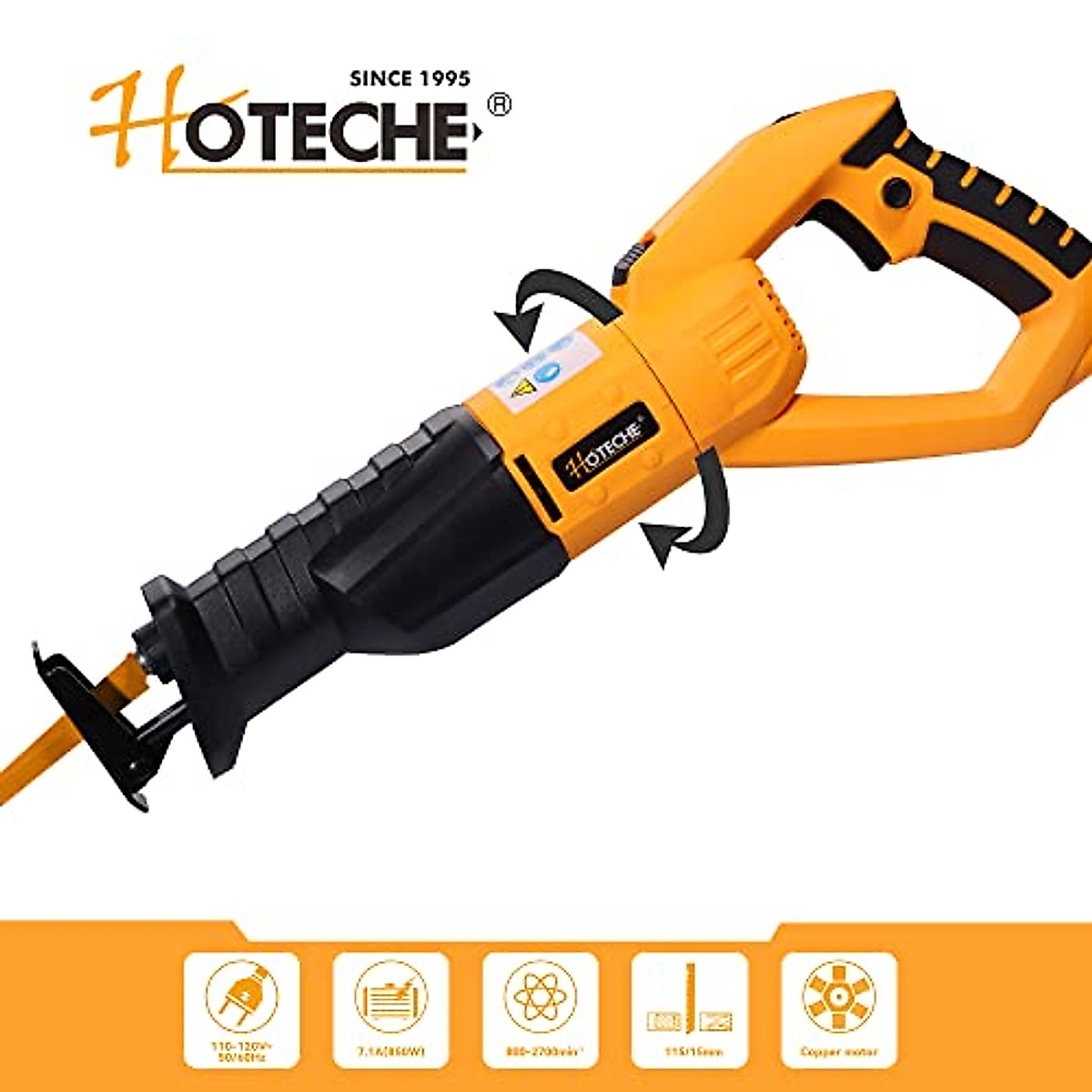 Hoteche Power Reciprocating Saw 7.1-Amp Variable Speed Corded Saw Sawzall for Wood/Metal or PVC Cutting with 3Pcs Saw Baldes
