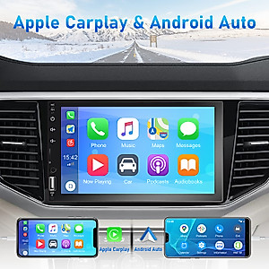 Double Din Car Stereo, in-Dash Car Radio with CarPlay/Android Auto Bluetooth 7 Inch HD Touchscreen Auto Radio with Backup Camera, FM/Mirror Link//TF/AUX/USB/Multimedia MP5 Player