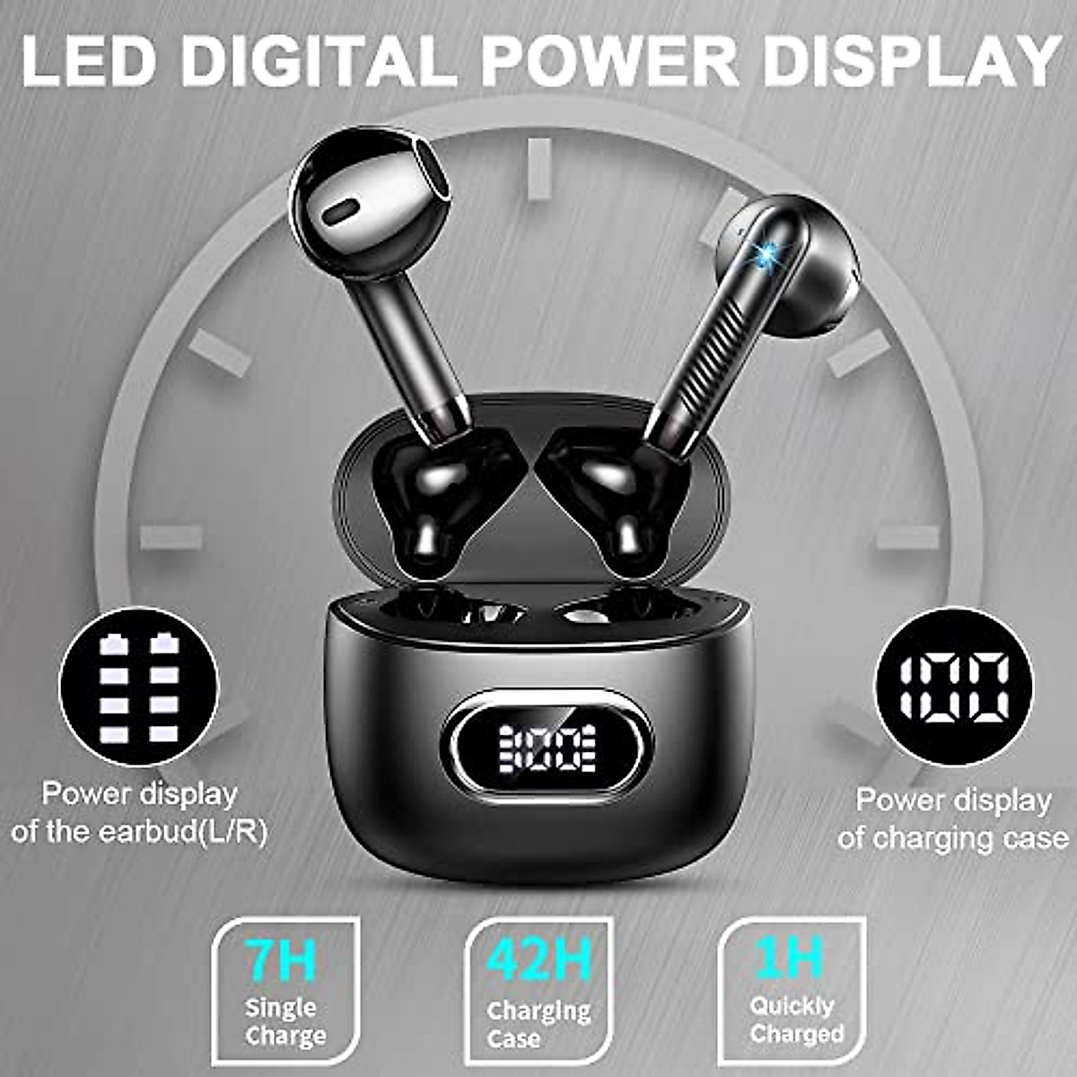 Wireless Earbud, Bluetooth 5.3 Headphones Deep Bass Bluetooth Earbud with 4 Mics, Bluetooth Earphones in Ear Noise Cancelling Wireless Headphones, IP7 Waterproof 42H Ear Buds, LED Display - 2023 New