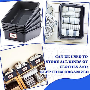 Sherr 15 Pieces 8L Food Service Bus Tubs with 20 Labels Heavy Duty Plastic Bus Box Utility Tub Commercial Wash Basin Tote Box for Home, Kitchen, Restaurant Daily Use, Toys, Hotel (Gray)