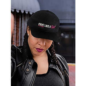 Fight Like a Girl Breast Cancer Embroidered Cap,Black,One Size