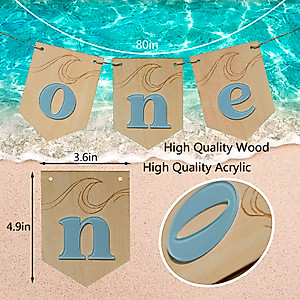 Lintran Surf Theme Wood One Banner - Wooden Letters Banner for 1st Birthday, High Chair Decoration