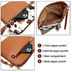 Sunwel Fashion Cow Print Wristlet Tassel Purse-Zipper Pockets Crossbody Bag Shoulder Handbag for Women Girls