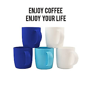 fulong Reusable Plastic Drinking Cup with Handle, BPA Free Microwave & Dishwasher Safe Food Grade PP 13 Ounce Coffee & Milk Mug Set of 5 (Blue)