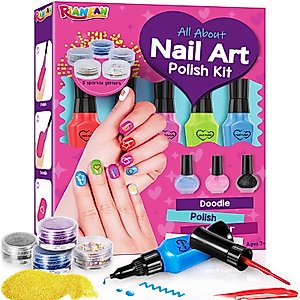 Nail Art Kit for Girls Ages 7 8 9 10 11 12, Nail Art Studio for Girls, Nail Art Kit Toys with Nail Art Pens, Glitter, Nail Stickers, Birthday Christmas Day Gifts for Kids Age 8-12