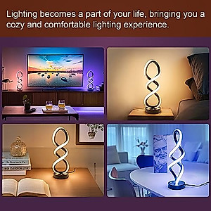 Adebime Modern Table Lamp, 7 Colors 10 Light Modes Spiral Design Table Lamp, Touch Dimmable Nightstand Lamp, Unique Bedside Lamp for Living Room, Bedroom, Cool Lamps for Ideal Gift, Black