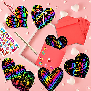 Natonhi 36 Pack Valentines Day Gifts Card for Kids,Heart Rainbow Scratch Art Paper Valentine Crafts for Kids Party Favors Classroom Exchange Prizes