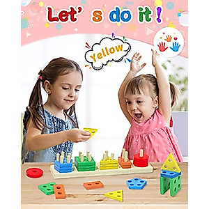 Yetonamr Montessori Toys for 1 2 3 Years Old Boys Girls, Wooden Sorting & Stacking Toys for Toddlers and Kids Baby, Color Recognition Shape Sorter Gift Educational Learning Toy Puzzles Ages 1-3