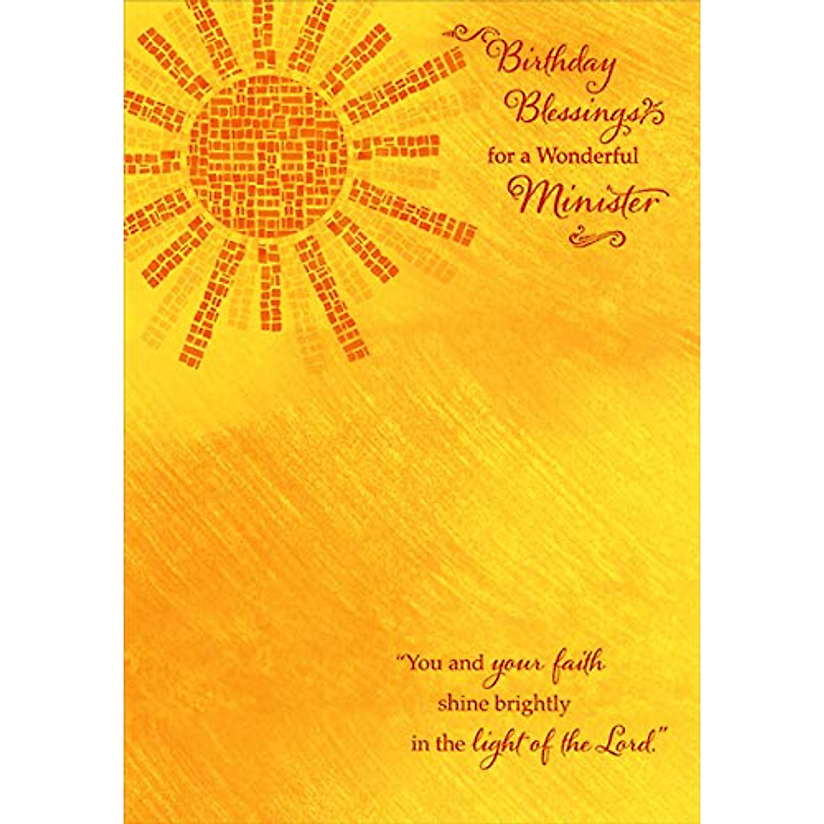 Designer Greetings Orange Sun with Block Pattern Birthday Card for Minister