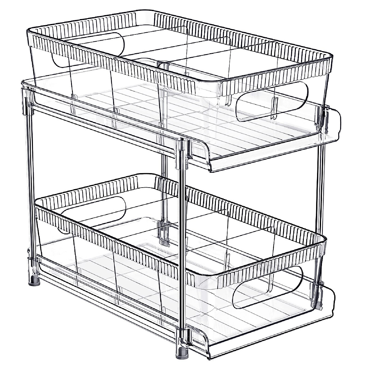 YOOMIDDA Bathroom Storage Organizer with Dividers, Multi-Purpose Kitchen Under Sink Organizers and Storage Slide-Out, Closet Organization, Kitchen Pantry Cabinet Medicine Bins (2 Tier)