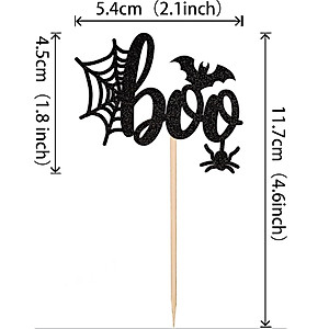 24Pcs Halloween Boo Cupcake Toppers Glitter Spider Web Bat Cupcake Picks for Halloween Theme Baby Shower Kids Boys Girls Birthday Party Cake Decorations Supplies